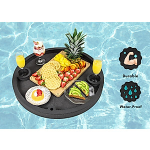 Polar Whale Floating Breakfast Table Serving Buffet Round Tray Drink Holders for Swimming Pool or Beach Party Float Lounge Refreshment Durable Black Foam UV Resistant with Cup Holders 24 Inches Wide