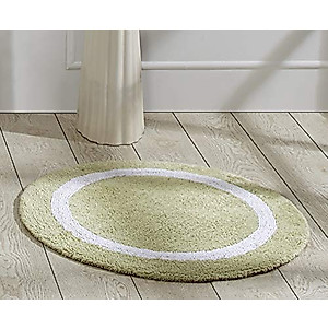 Better Trends Hotel Collection is Super Absorbent Reversible Double Sided Thick Bath Mat Rug Machine Washable 100% Cotton in Race Track Pattern, 30" Round, Sage & White