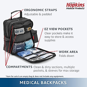 Hopkins EZ-View Deluxe Home Care Backpack, Waterproof, Ergonomic Straps, Lockable Zippers, Laptop Sleeve, Multiple Storage Compartments, Black, 11.5 In. x 9 In. x 16 In.