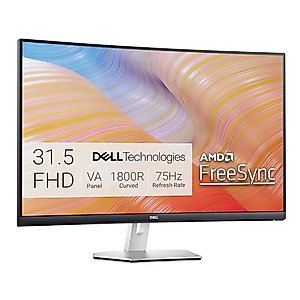 Dell S3222HN Curved Monitor - 31.5-inch FHD (1920x1080) 75Hz 4Ms 1800R Curved Display, HDMI Connectivity, AMD FreeSync Technology, Tilt Adjustability - Silver