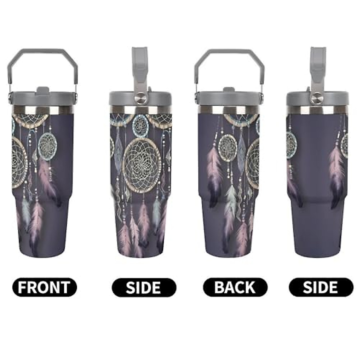 WITHSBKK 30oz Car Cup Dream Catcher Printed with Portable, Stainless Steel Travel Mug, Vacuum Insulated Tumbler And Straw, Leakproof for Car & Outdoor, UV Printed Design