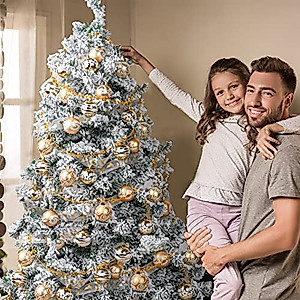 Gold Christmas Tree Ornaments Decorations: Golden Xmas Ornaments Shatterproof Decor- 2.36inches | 60mm Small Christmas Baubles Set Plastic