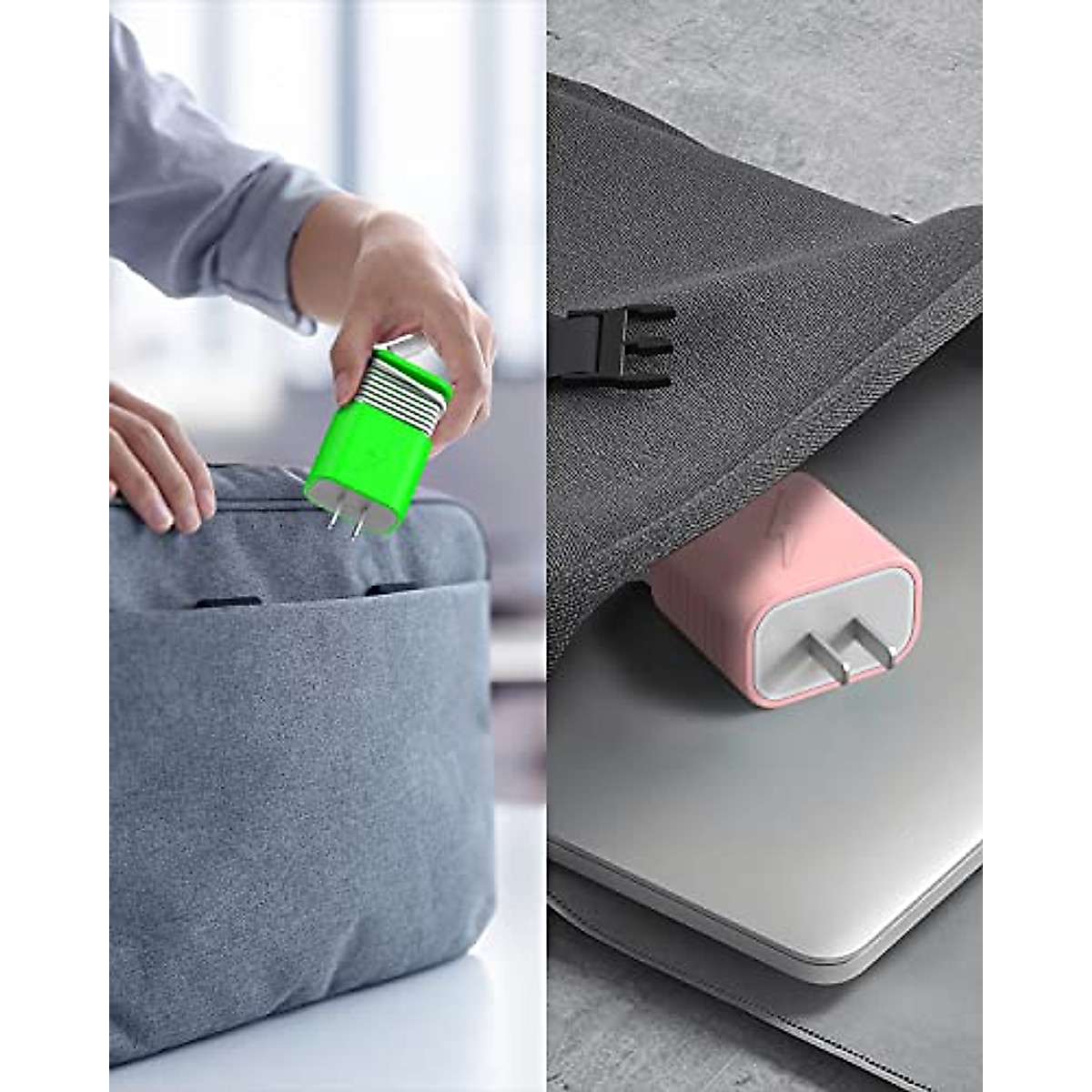 [3 Pack] FREEOL Silicone Charger Protector, Travel Cord Organizer Compatible with Apple 20W/18W USB-C Power Adapter, Data Cable Winder can Glow in The Dark - (Pink + Glow Blue + Glow Green)