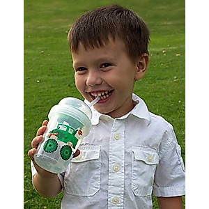 nuspin kids 8 oz Sip & Spin Fun Straw Cup, Monster Trucks Race Around When You Drink