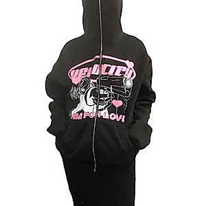 Womens Men Rhinestone Skeleton Hoodies Y2k Full Zip Up Over Face Gothic Skull Graphic Printed Oversized Jacket Streetwear