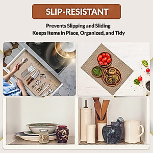 Mueller Drawer and Shelf Liner, 12 in x 20 FT Heavy-Duty, Slip-Resistant Wire Shelf Liners for Kitchen Cabinets, Drawer Liners Kitchen, Shelf Paper for Desks, Durable Non-Adhesive Waterproof Beige