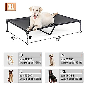 Garnpet Elevated Dog Bed for Extra Large Dogs, Raised Dog Cot Beds Fits Up to 150 LBs, Heavy Duty Pet Cots with Durable Supportive Teslin Recyclable Washable Mesh, Indoor & Outdoor Dog Bed, Black