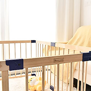 Largest Baby Gate Playpen, Kids Play Fence with Door, Play Area Indoor Kids,Safety Activity Center Playard w/Locking Gate Outdoor,Without Mat（Natural Wood,71”×79”）