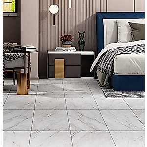 Livelynine 32-Pack Peel and Stick Floor Tile Marble Look Vinyl Flooring Stick On Floor Tiles for Bathroom Kitchen Basement Bedroom Waterproof Laminate Flooring Tile Linoleum Flooring Sheet 12X12 Inch