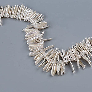 Tucus 5-7 * 25mm White Long Biwa Freshwater Peal Beads Strand - (Color: White)