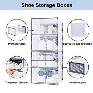 MecTo Shoe Organizer 12 Pack Clear Plastic Shoe Storage Foldable Stackable Closet Shoe Organizer Front Opening Shoe Storage Boxes Space Saving Sneaker Shoe Organizer for Closet Bedroom Multi-use
