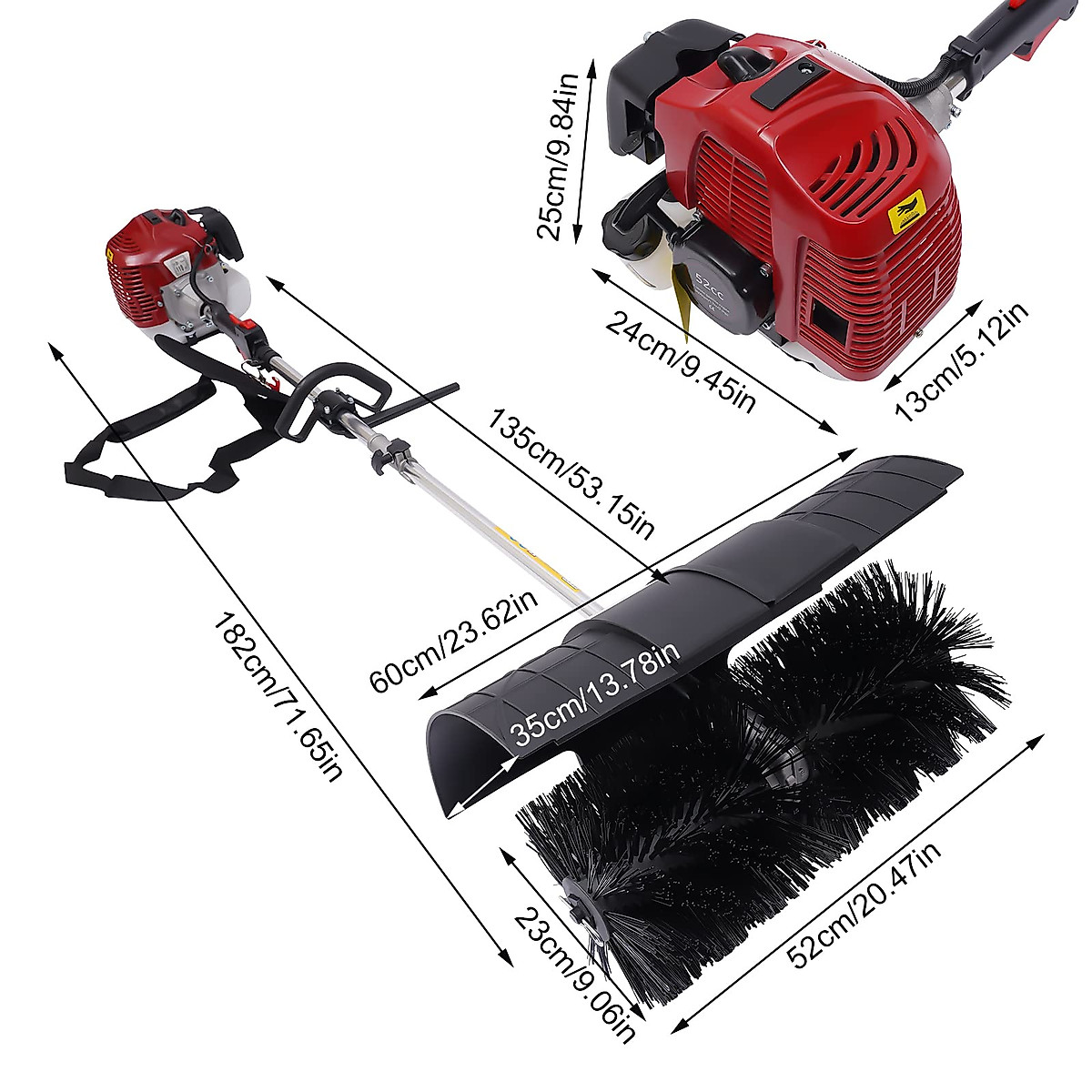 NATICRISI Outdoor Hand Held Gas Power Broom, 52cc 2-Stroke Gas Power Sweeping Broom,2.3HP Single Cylinder Walk Behind Sweeper,Lawns Artificial Grass Power Brush Lawn Sweeper Cleaner Tools