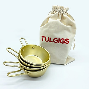 TULGIGS 4 pcs of Single-handed Nickel Silver Makgeolli Bowl, Korea Raw Rice Wine Glass Dongdongju Cup Made in Korea
