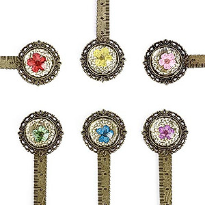 OwnMy 6 Pcs of Metal Bookmark Ruler, Bronze Book Mark Retro Bookmark with Vintage Dried Flower, Bookmark for Student, Kids, Teacher, Book Club (Cherry Blossoms)