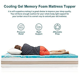 3 Inches Memory Foam Mattress Topper, Cooling Gel Infusion,Ventilated Bed Topper,Pressure Relieving,CertiPUR-US Certified