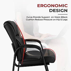 CLATINA Classic Leather Soft Reception Chair with Padded Armrests and Sled Base, Executive Guest Chair for Office Computer Desk Conference Waiting Meeting Room, Black (2 Pack)