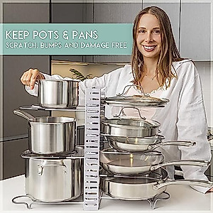 GeekDigg Pot Rack Organizer, Adjustable Height and Position Pots and Pan Rack, Kitchen Counter and Cabinet Pan Organizer Shelf Rack/Pot Lid Holder with 3 DIY Methods - Silver