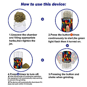 Electric Herb Grinder, Small Spice Grinder Electric Herb Grinders Mini Size 2inx3.5inches with 2pcs 1.7oz/50ml Glass Jar Herb Jar Portable Herb Grinder Rechargeable Automatic Herb Grinder