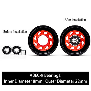 TOBWOLF 8 Pack 58mm x 39mm, 95A, Indoor Quad Roller Skate Wheels for Roller Derby Speed Skating, Artistic, Jam, Rink & Rhythm Skates, PU Wear-Resistant Wheels Double-Row Roller Skates Accessories