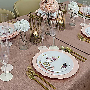 SILVER SPOONS Elegant Plastic Plates for Party with Scalloped Rim (10 PC), Disposable Heavy-Duty Dinner Plates for Wedding Reception - 11.25”, Fancy Plastic Dinnerware Sets - Pink