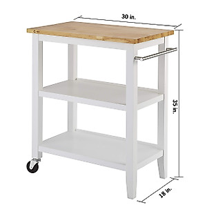 TRINITY 30-Inch Wood Kitchen Coffee Cart with Wheels, Two Shelves, and Rubberwood Work Surface for Kitchen Storage and Food Preparation, 30” W x 18” D x 35” H