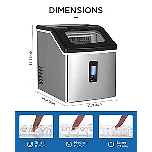 Ice Maker Machine with Automatic Enter Water for Countertop, 24 Square Ice Cubes Ready in 15 Mins, 40 lbs Per Day, Portable Stainless Steel Ice Maker with Ice Scoop and Basket…