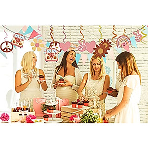 UOMNICUE 20PCS Hippie Party Decorations Groovy Retro Hippie Boho Rainbow Daisy Flower Party Theme Hanging Swirl Banner Party Supplies for Home Ceiling Streamers Birthday 60s 70s Retro Party Favors