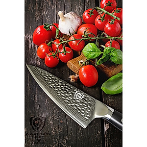 Dalstrong Chef Knife - 6 inch Blade - Shogun Series ELITE - Damascus - Japanese AUS-10V Super Steel - G10 Black Handle - Razor Sharp Kitchen Knife - Hammered Finish Chef's Knife - Sheath