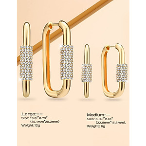 Richapex Chunky Hoop Earrings for Women 18K Gold Plated Fashion Gold Hoop Earrings Hypoallergenic Rectangle Thick Earrings with Cubic Zirconia