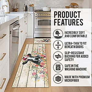 Cow Print Rugs for Kitchen Floor, Farmhouse Kitchen Mats Cushioned Anti Fatigue 2 Piece Set, Memory Foam Kitchen Mat Set of 2 and Kitchen Runner Rug Washable for Home Kitchen Decor 17"x30"+17"x47"
