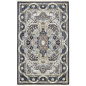 Unique Loom Narenj Collection Classic Traditional Medallion Textured Design Area Rug, 5 x 8 ft, Navy Blue/Tan
