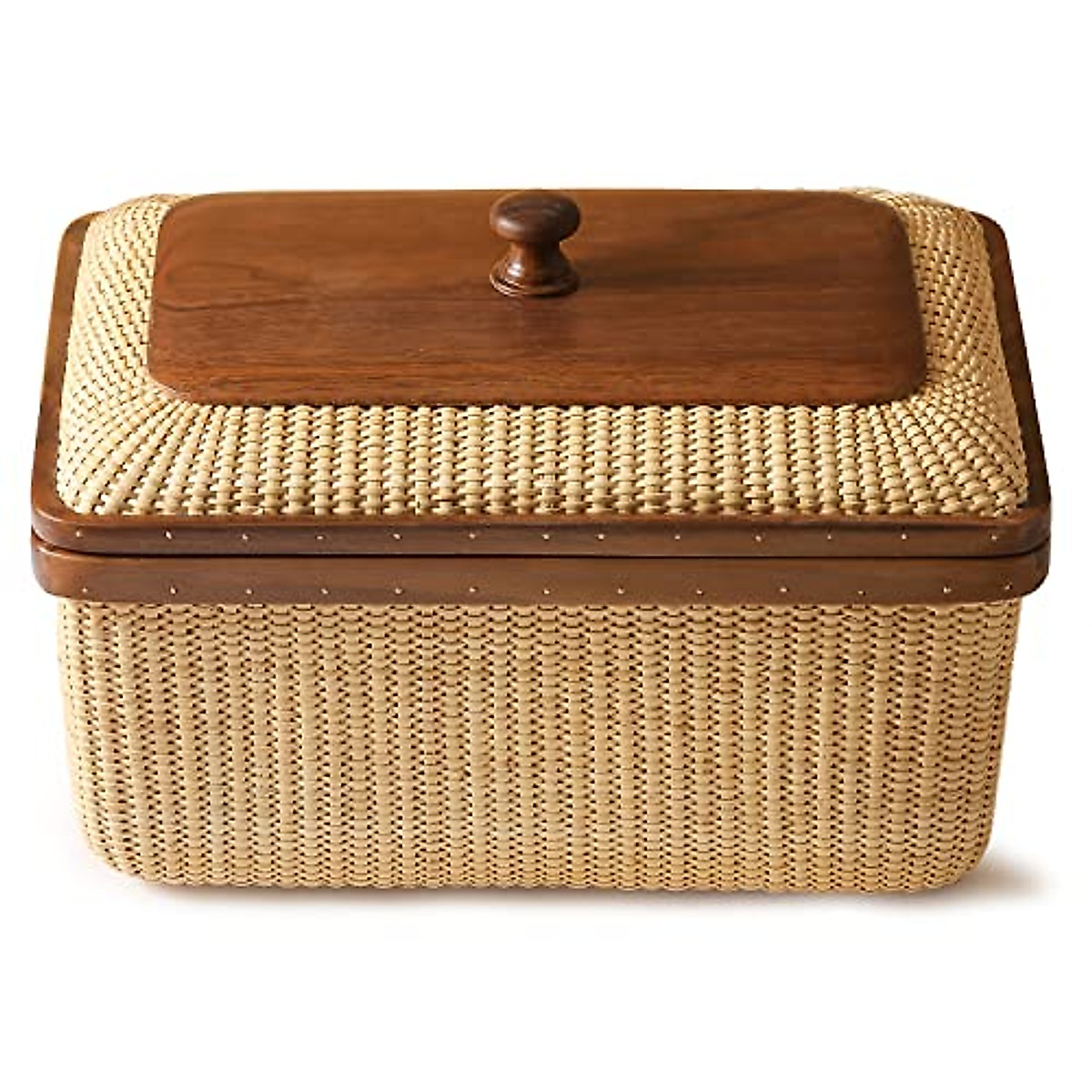 Teng Jin Rectangular with Lid Handmade Nantucket basket Cane staves finely-woven home-storage-baskets-and-containers Arts,Decorative Storage Baskets for Shelves