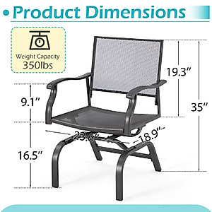 U-MAX Outdoor Patio Rocking Dining Chairs Set of 2, Outdoor Furniture Metal Frame Rocker Chair with15-Degree Rocking Function for Lawn Porch Garden Balcony (Dark Gray)