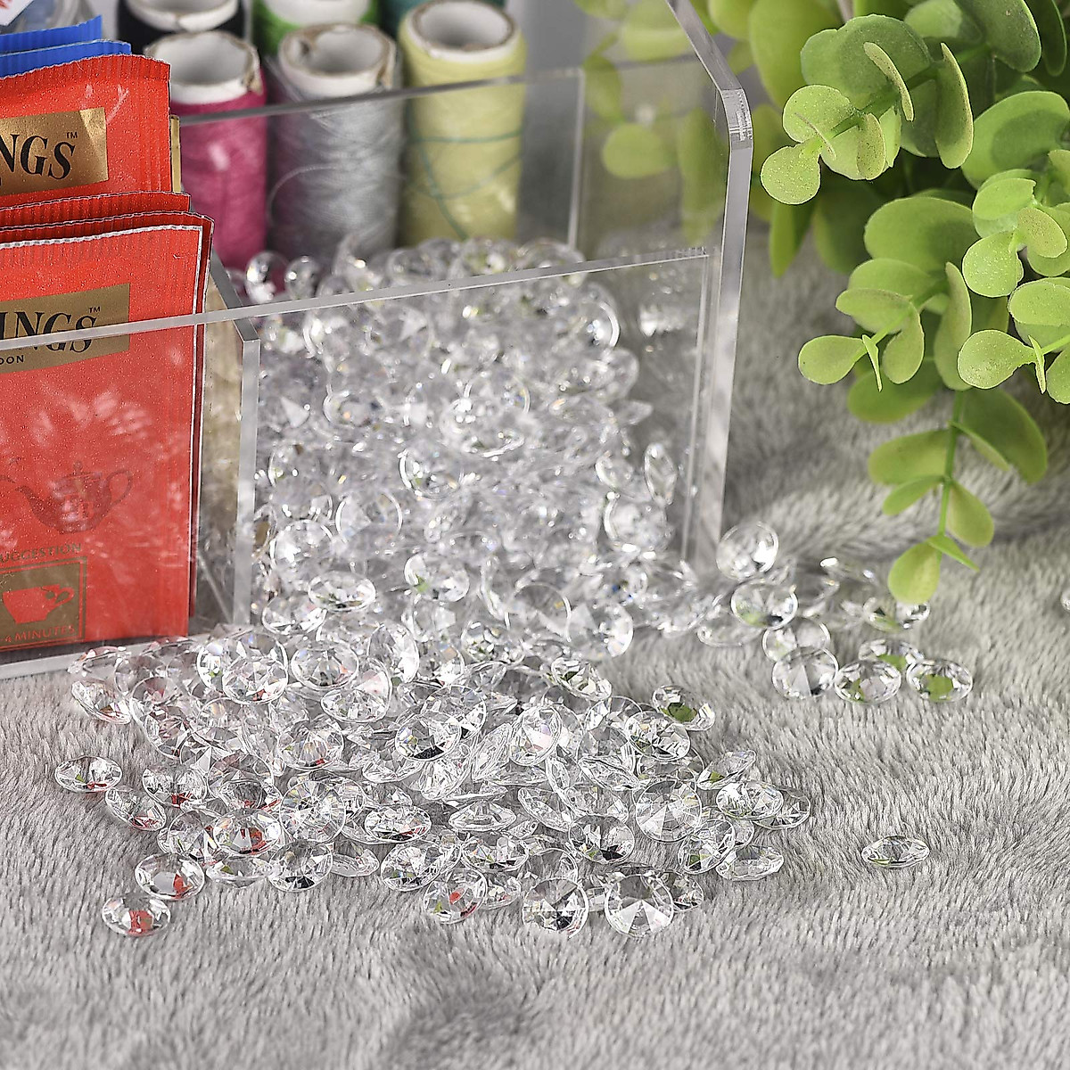 TeeLiy 1000pcs Clear 0.4inch Fake Plastic Diamonds for Vase Fillers Table Scatters, Acrylic Crystals Diamond gems Beads for Craft Decoration Weddding Table Scattering Birthday Deco (Clear)