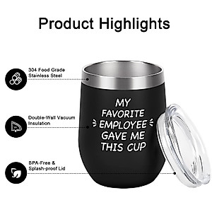 Qtencas Bosses Day Gifts for Boss, My Employee Gave Me This Cup Wine Tumbler for Boss Men Manager Director Employer Coworker, 12 Oz Stainless Steel Insulated Tumbler with Lid, Black