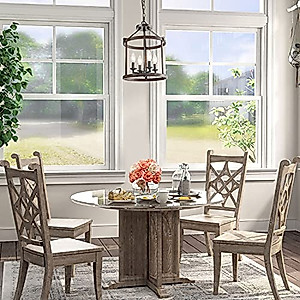LNC Farmhouse Chandeliers for Dining Rooms with Faux Wood Finish, W13"xH17.1
