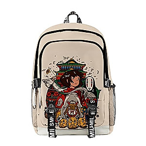 HANDAFA Unisex Anime Multipurpose Bag No Face Man Print Backpack Casual Daypack(Apricot)