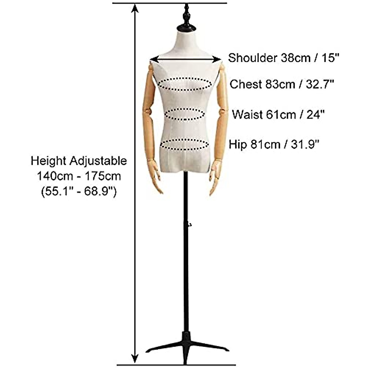 Tailors Dummy Mannequins Female Mannequin Floor with Metal Base, Body Mannequin Form for Store Picture Design Clothing Display, 55.1" to 68.9" Height Adjustable Dressform Mannequin