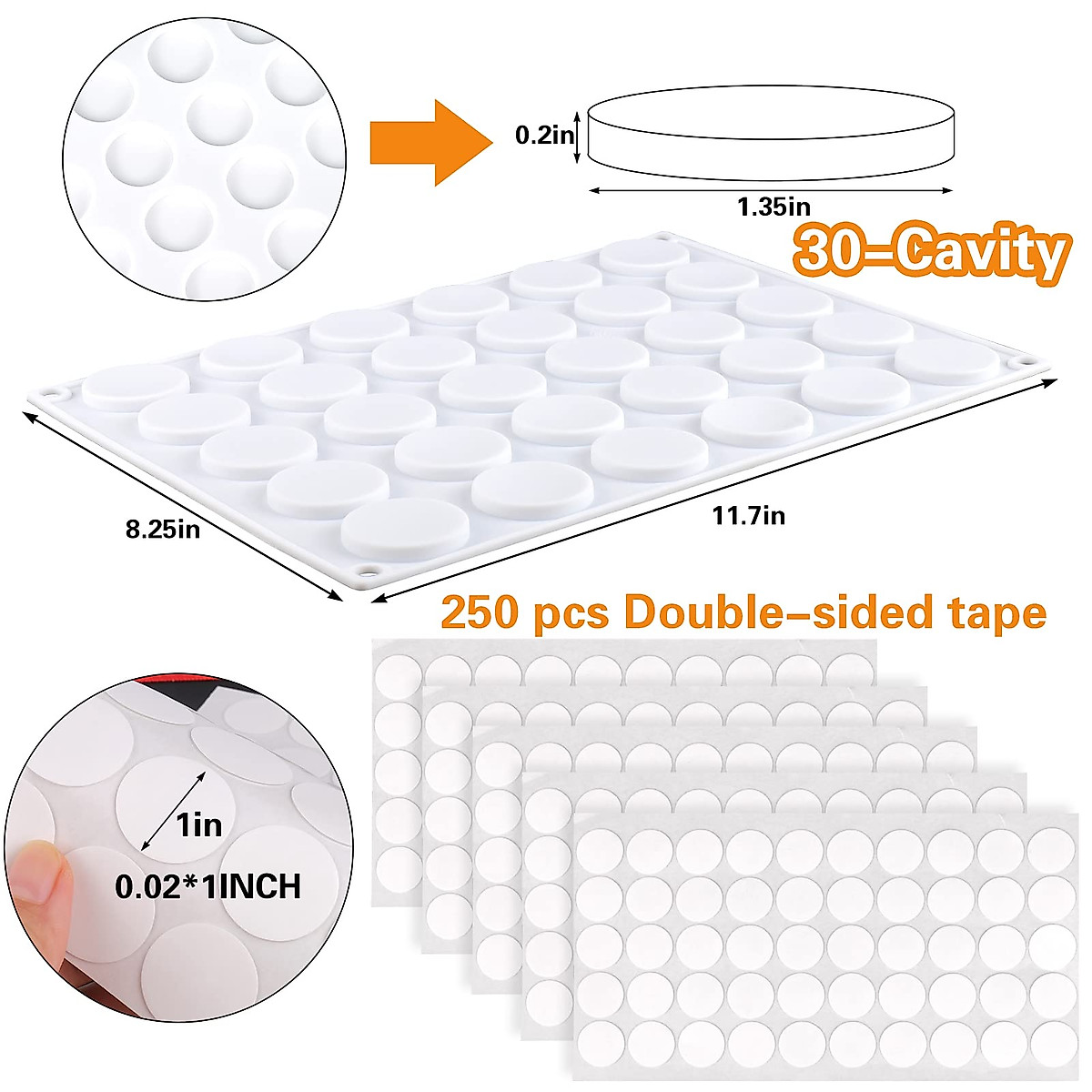 Palksky Wax Seal Mat for Wax Sealing Stamp, 30-Cavity Wax Seal Molds Silicone with 250 PCS Removable Adhesive Dots for DIY Craft Adhesive Waxing