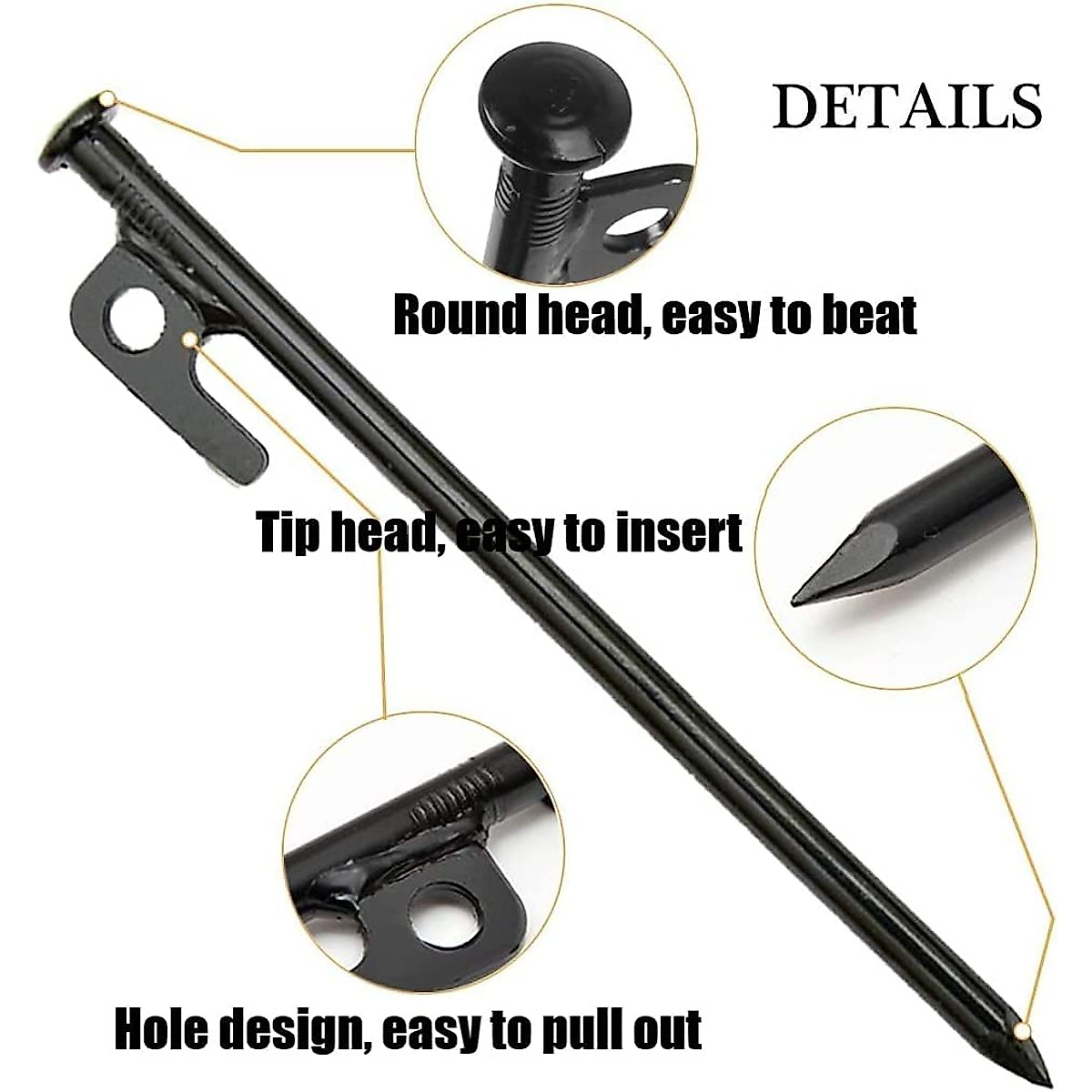 Baoz 20Pcs 16" Heavy Duty Tent Stakes Metal Camping Tarp Pegs Steel Tent Spikes for Tent Tarp Outdoor Trip Canopy Large Hard Ground Rocky Soil,Tent Stake Heavy Duty, Stakes Heavy Duty