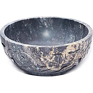 KC KULLICRAFT Marble Soapstone Natural Smudge Pot | Stone Bowl | Scrying And Smudge Bowl (Scrying - Bowls & Mirrors) (5 Inch) From India. Handmade Leaf Carved Design.