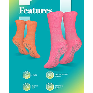 TruGrippin No Slip Socks Women - 6 Pair Non Skid Socks Womens | Grippy Socks for Women