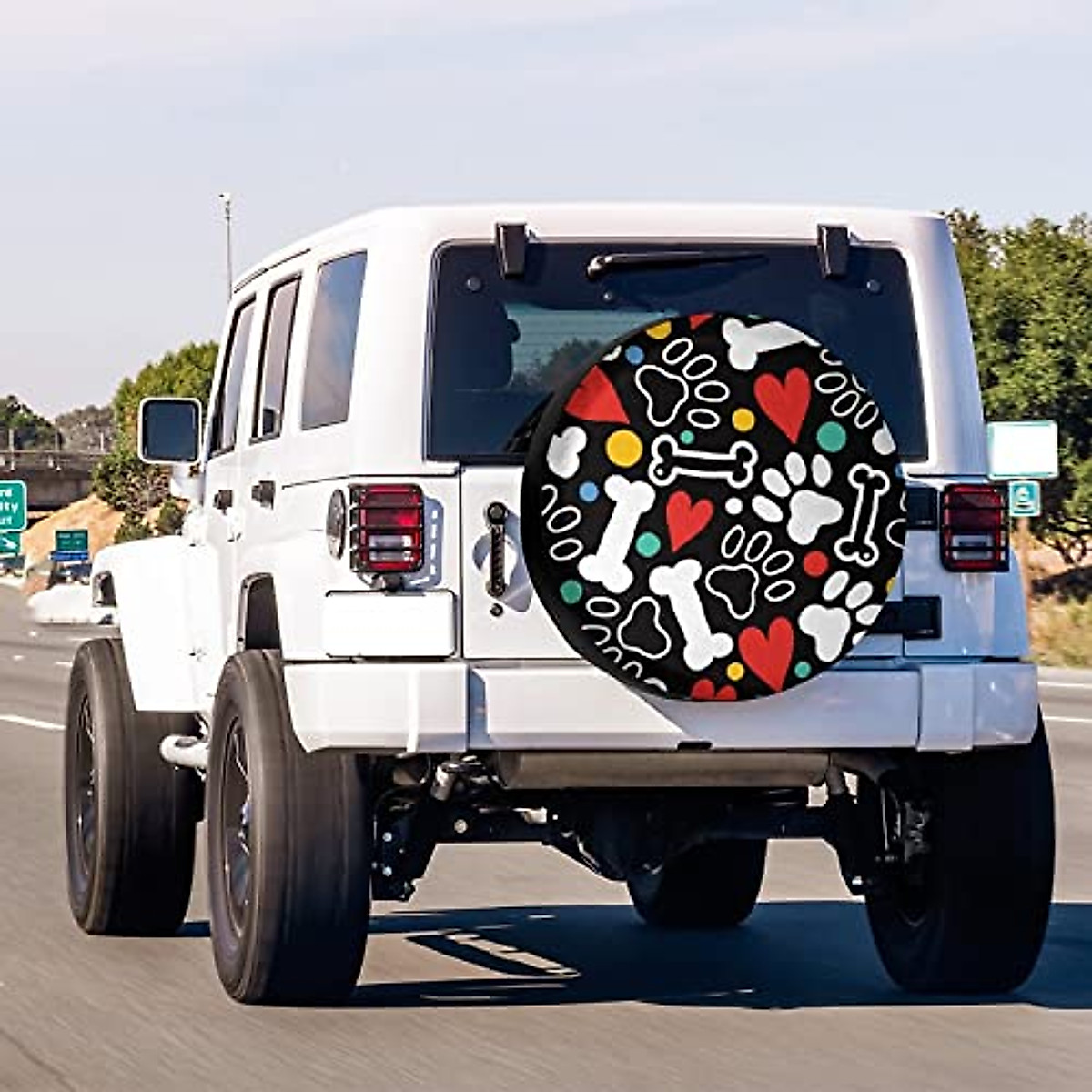 Delerain Paw Prints Bones Hearts Spare Tire Cover for RV Trailer SUV Truck and Many Vehicle, Wheel Covers Sun Protector Waterproof (12 Inch for Diameter 18"-19")