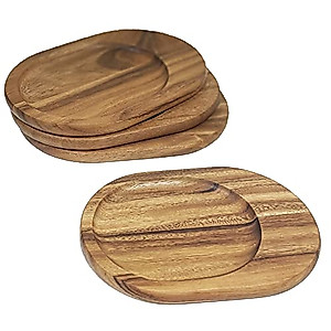 4 Acacia Wood Individual Oval Serving Trays, Perfect for Serving, Sushi, Cheese, Hors D'Oeuvre, Charcuterie, Sandwiches, by Woodard & Charles, 4 Piece Set, 10" x 7"