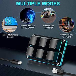 Ecarke Black White 6-Key Gaming Keyboard, USB Mini 6-Key Keypad Mechanical Gaming PC Keyboards Programming Macro with Software OSU HID Standard Keyboard.(Upgrade Cherry Shaft & RGB LED)