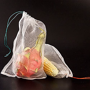 ANWUYANG 50pcs Netting Barrier Bag, Garden Fruit Barrier Cover Bags, White Agriculture Drawstring Mesh Bag, Vegetable Protection from Insect (Size : 15x25cm)