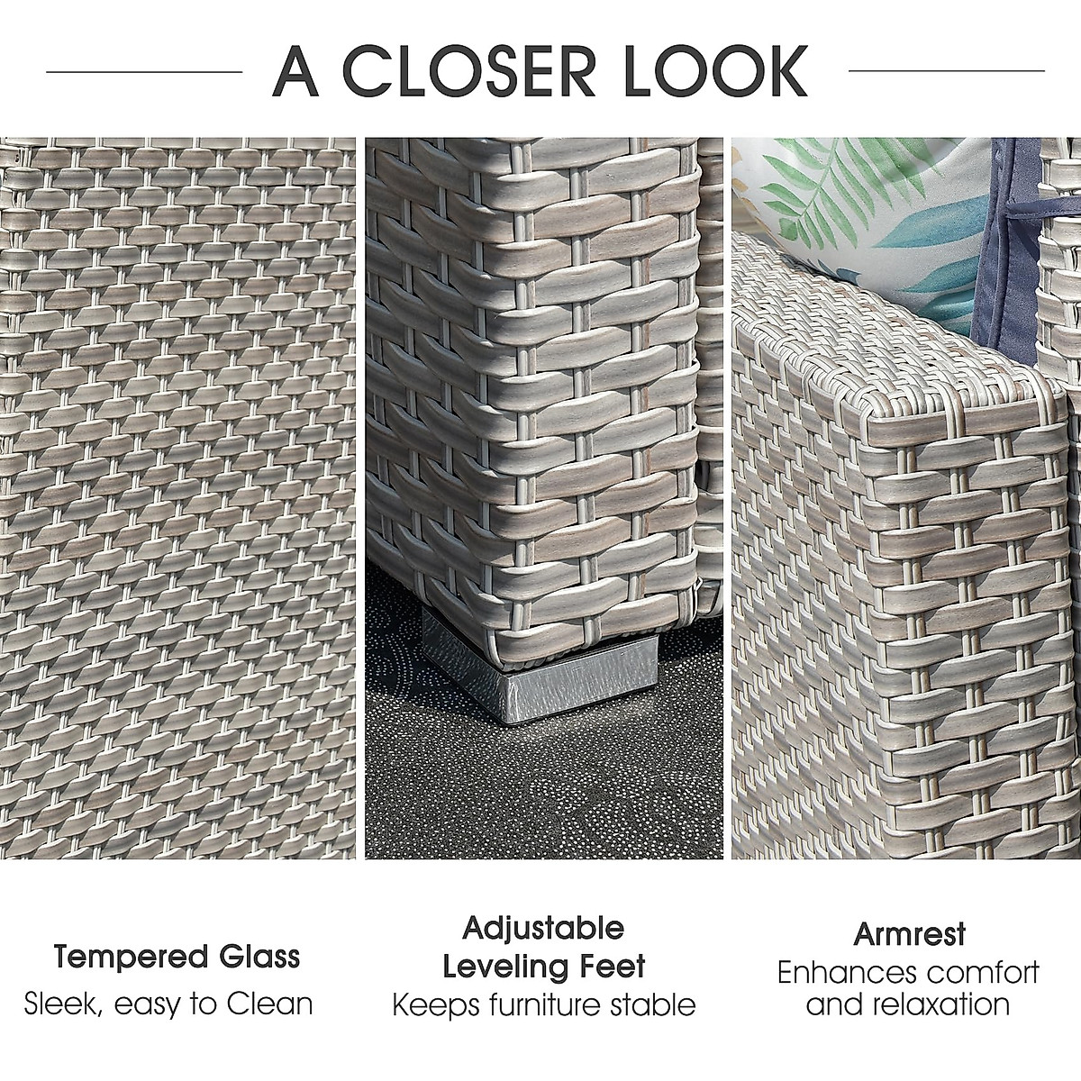 Temminkii Outdoor 6-Pieces Outdoor Warm Grey Wicker Sectional Sofas Patio Conversation Set W Blue Thickened Cushions,Coffee Table for Poolside,Backyard,Garden