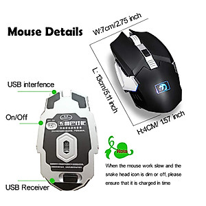 Soke-Six Wireless Rechargeable Backlit Keyboard and Mouse Combo, 2.4G Full-Size Mechanical Feel Gaming Keyboards with USB 2400DPl Mice,Adjustable Breathing Lamp,Anti-Ghosting (Black& Blue Light)