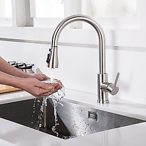 Pull Down Faucet Spray Head with 11 Adapters - 4 Functions Kitchen Faucet Head Replacement, Upgraded Kitchen Sink Faucet Sprayer Head Part, Pull Out Tap Nozzle Replacement, Brushed Nickel