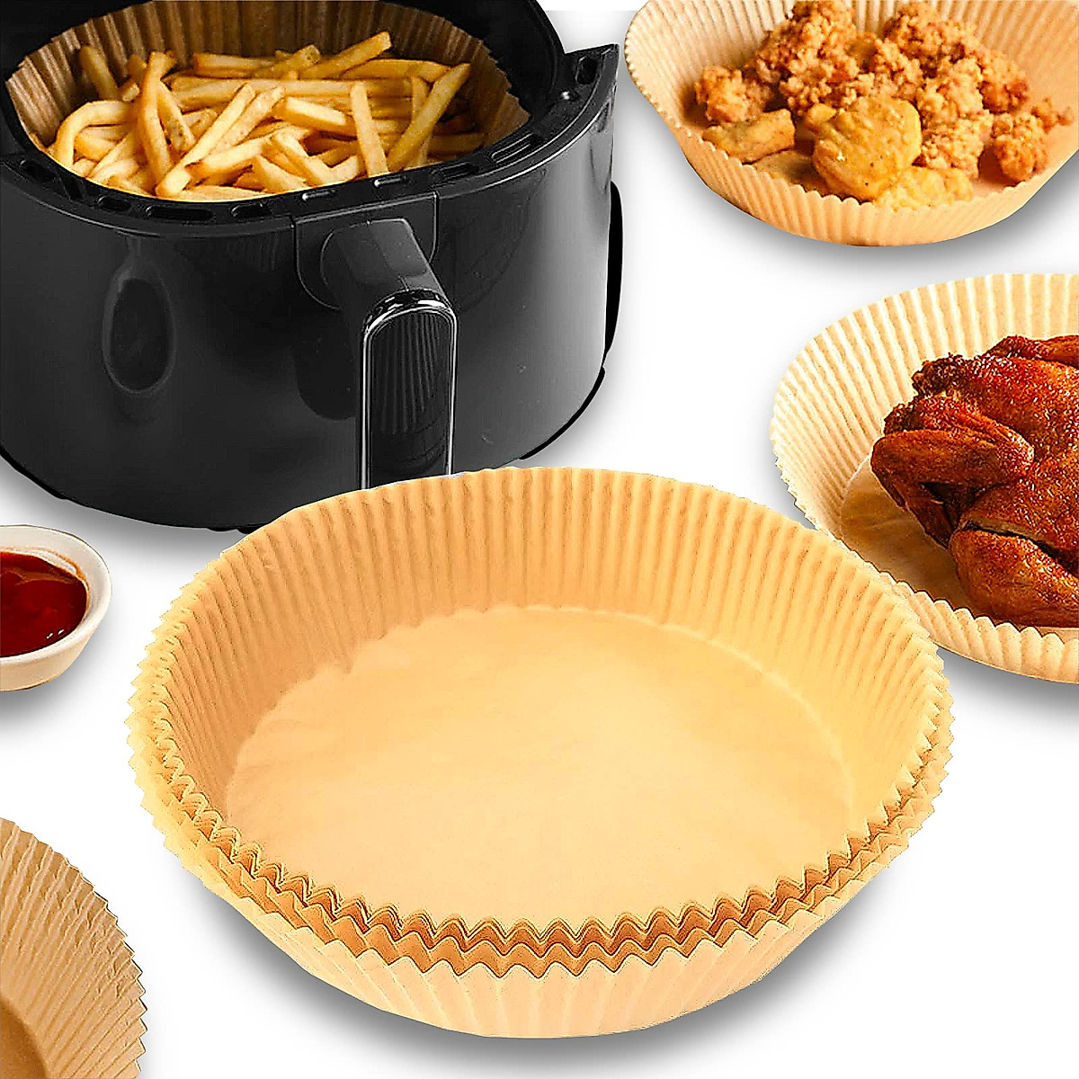 Caulcrick Exotics 100 Pcs Largest size Air Fryer Disposable Liner Instant Pot, Non-stick Parchment Paper Sheets, - Air Fryer Basket Liner – Plastic Pot Liner, Basket Liners for Air Fryer liners